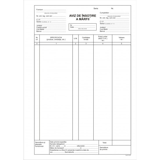 Aviz de insotire a marfii A4